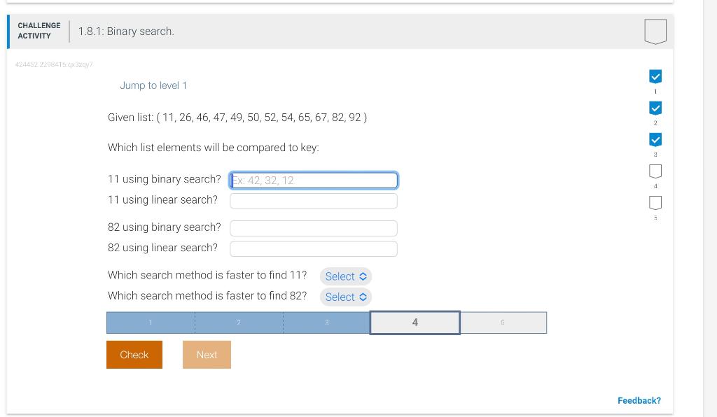Solved \begin{tabular}{l|l} CHALLENGE & 1.8.1 Binary search. | Chegg.com