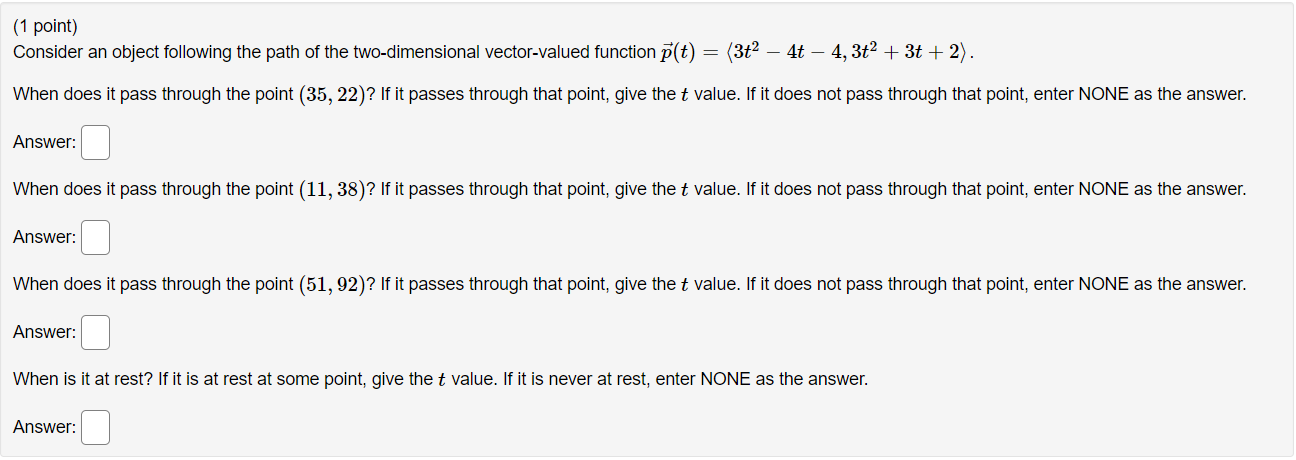 Solved (1 point) Consider an object following the path of | Chegg.com