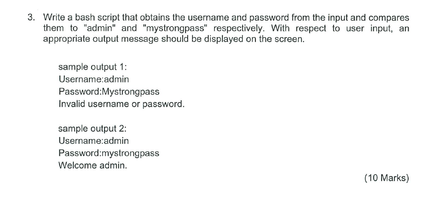 Solved 3. Write a bash script that obtains the username and | Chegg.com