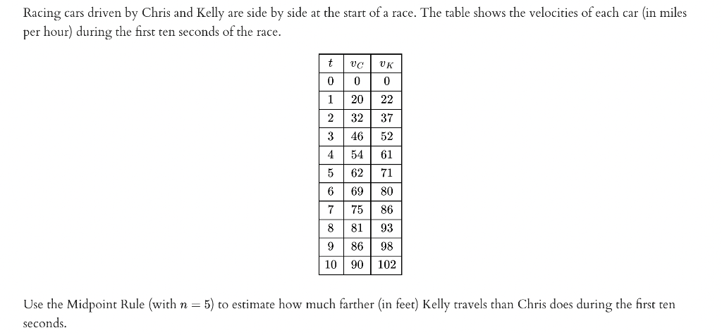 Solved Racing cars driven by Chris and Kelly are side by | Chegg.com