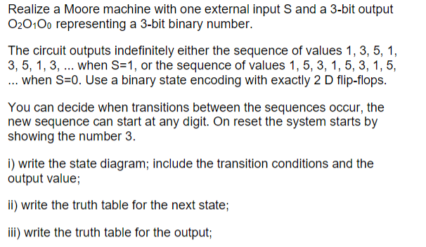 Solved Realize a Moore machine with one external input S and | Chegg.com