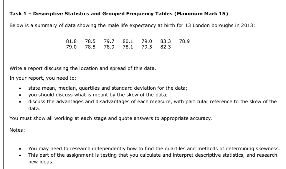 Solved Task 1 - Descriptive Statistics and Grouped Frequency | Chegg.com