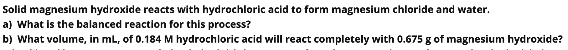 Solved Solid magnesium hydroxide reacts with hydrochloric | Chegg.com