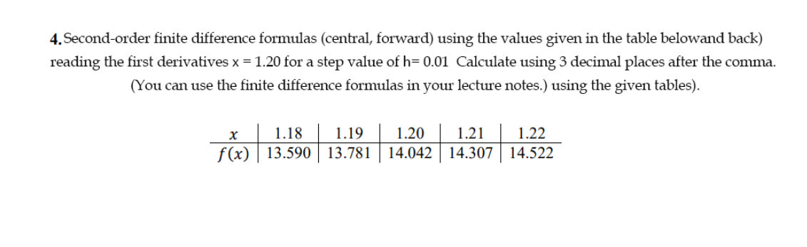Solved 4 Second Order Finite Difference Formulas Central