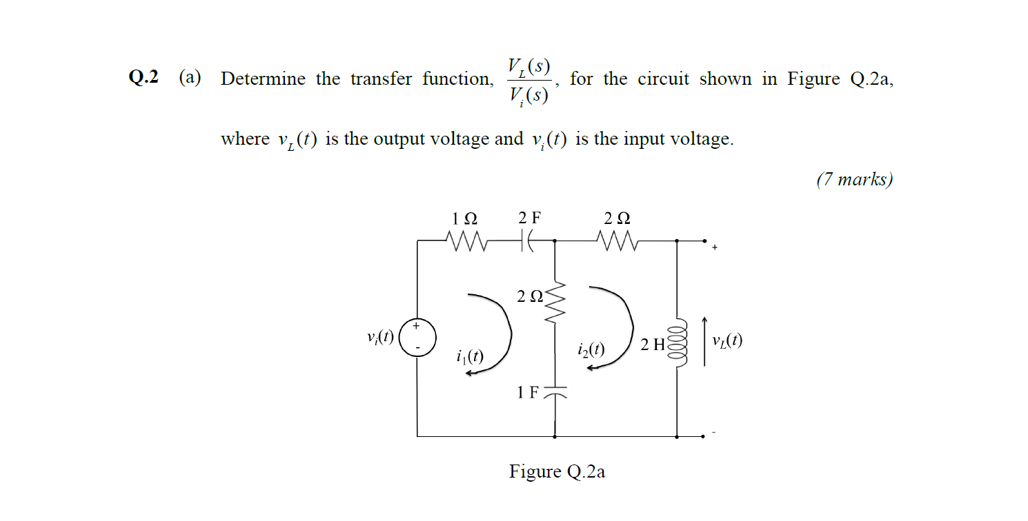 Solved Q.2 (a) Determine the transfer function, V_(s) V;(s) | Chegg.com