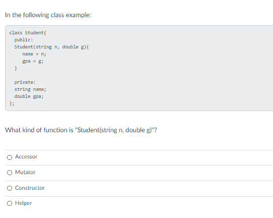 Solved In the following class example: class Student public: | Chegg.com