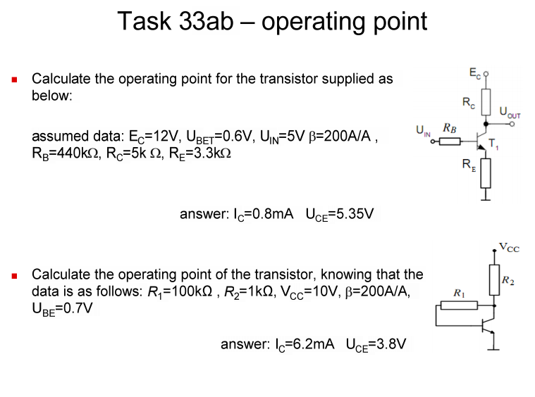Solved Task 33ab - operating point Calculate the operating | Chegg.com
