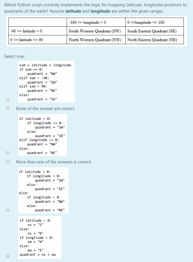 Solved Which Python script correctly implements the logic | Chegg.com