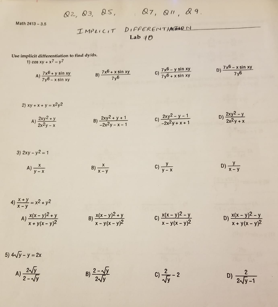 Solved Math 2413 3.5 IMPLICIT D Lab 0 Use implicit | Chegg.com