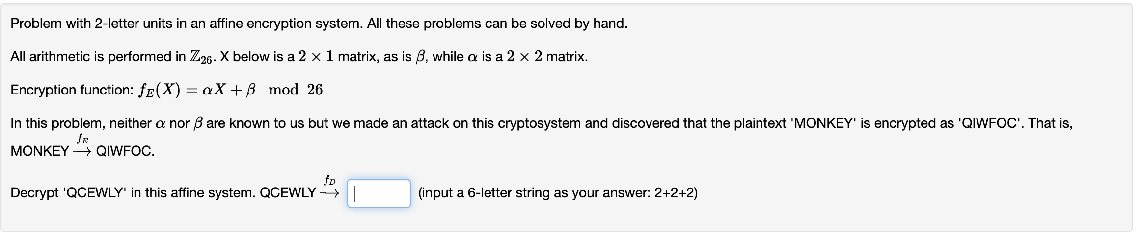 Solved Problem with 2-letter units in an affine encryption | Chegg.com