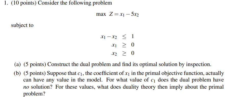 Solved 1. (10 points) Consider the following problem | Chegg.com
