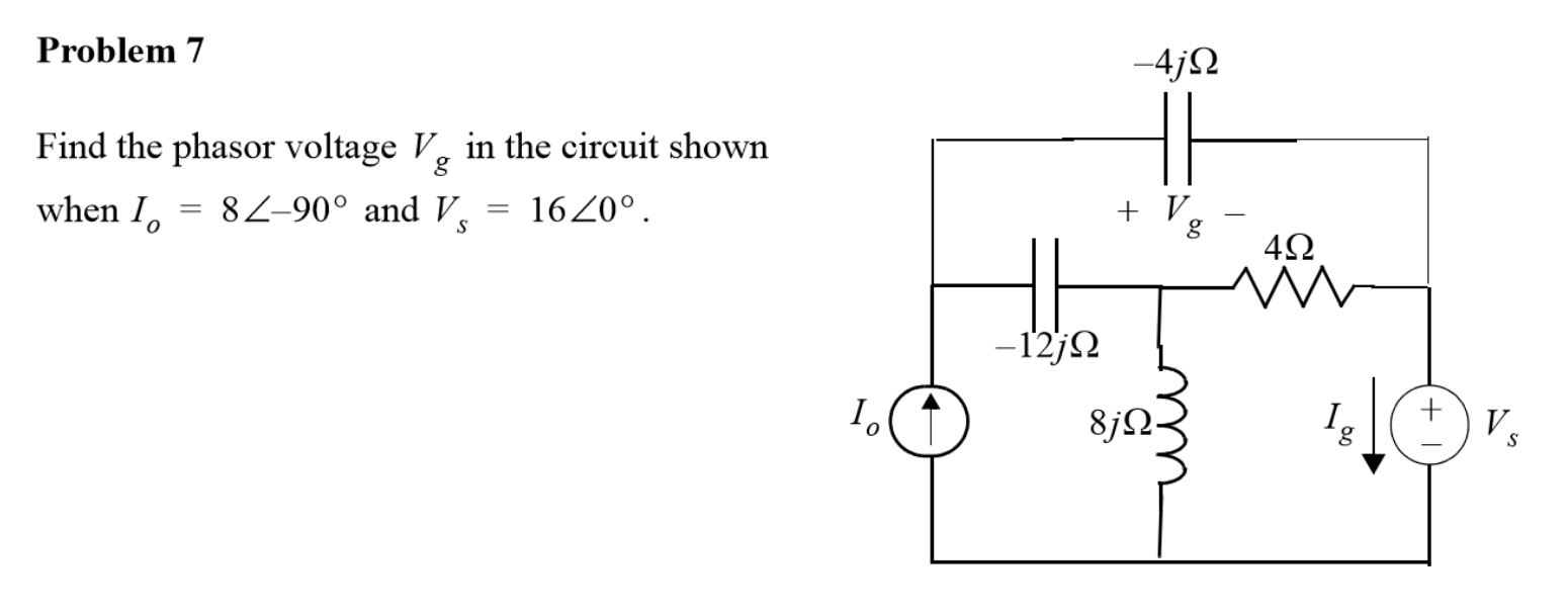 Solved Find the phasor voltage Vg in the circuit shown when | Chegg.com