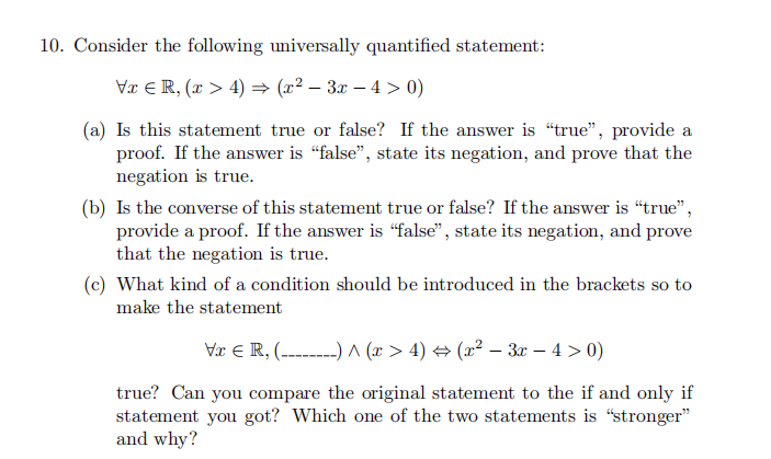 Solved 10. Consider the following universally quantified | Chegg.com