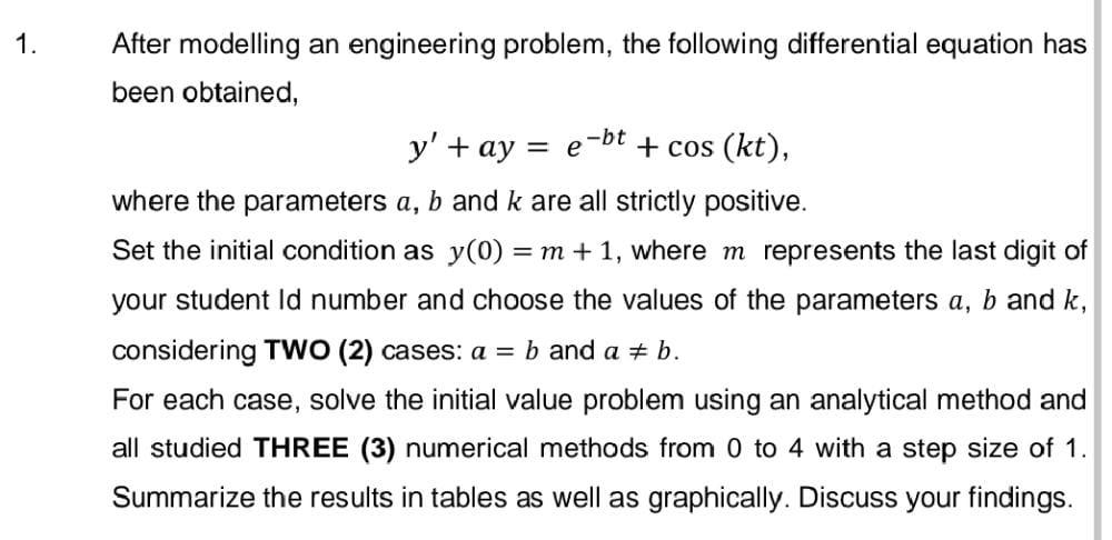 Solved 1. After modelling an engineering problem, the | Chegg.com