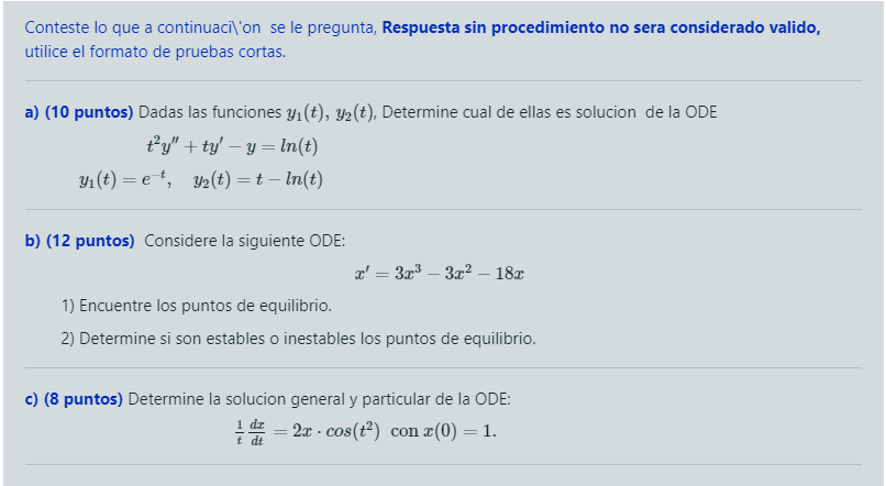 Solved a) (10 points) Given the functions y1 (t), y2 (t), | Chegg.com