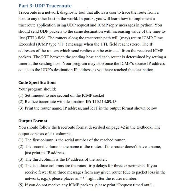 Solved Part 3: UDP Traceroute Traceroute is a network | Chegg.com