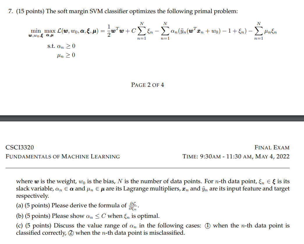7 15 Points The Soft Margin Svm Classifier 