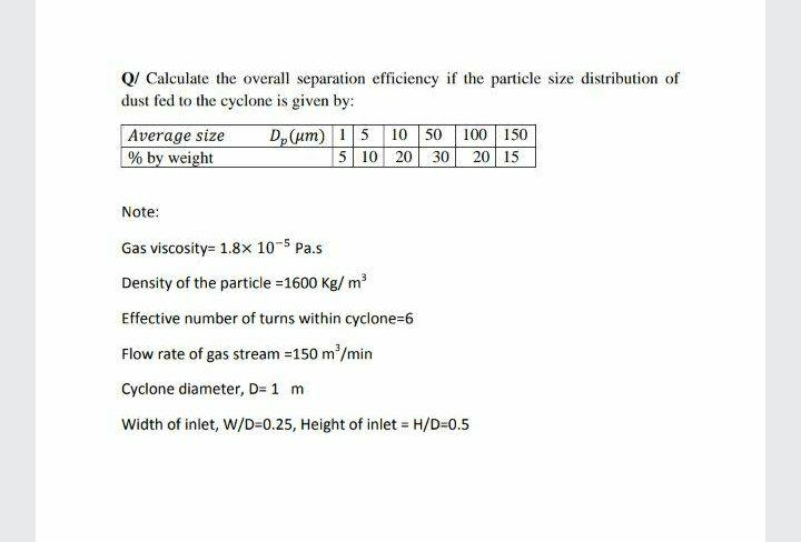 Solved Q/ Calculate the overall separation efficiency if the | Chegg.com