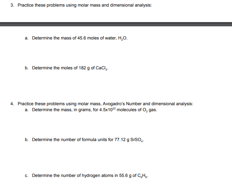 Solved 3. Practice these problems using molar mass and | Chegg.com