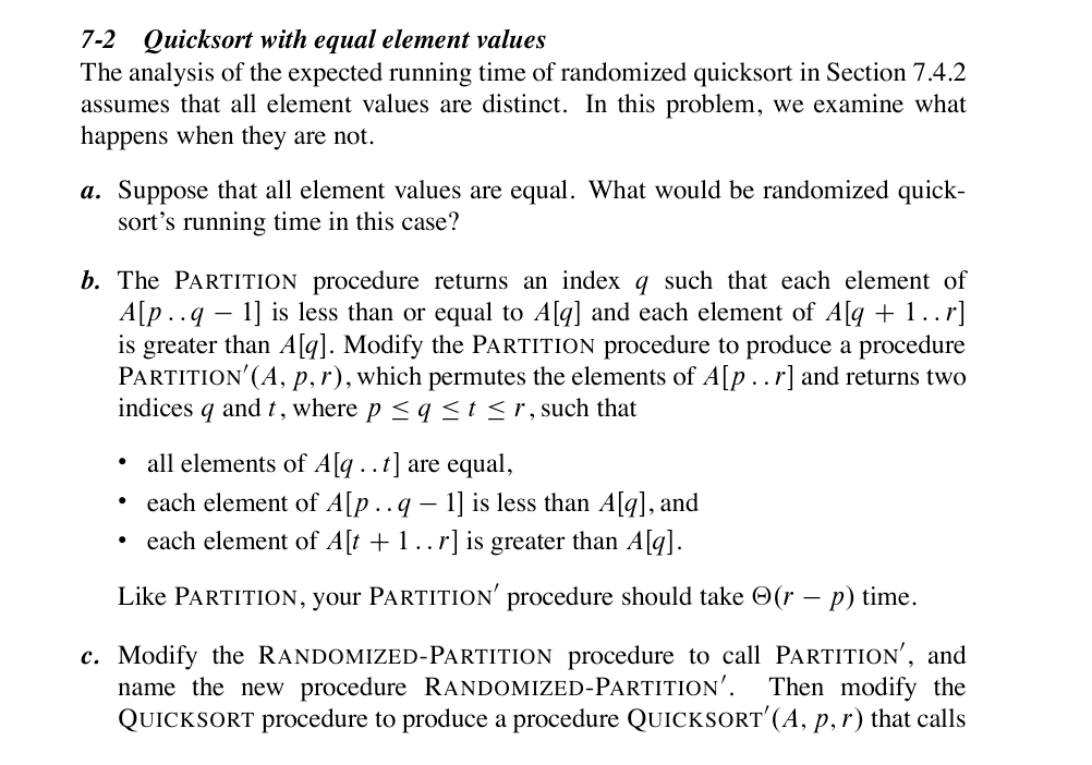 7-2 Quicksort with equal element values The analysis | Chegg.com