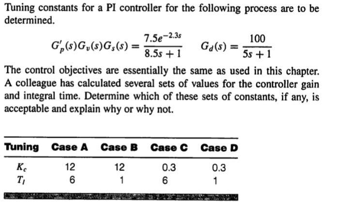 Solved Tuning constants for a PI controller for the | Chegg.com
