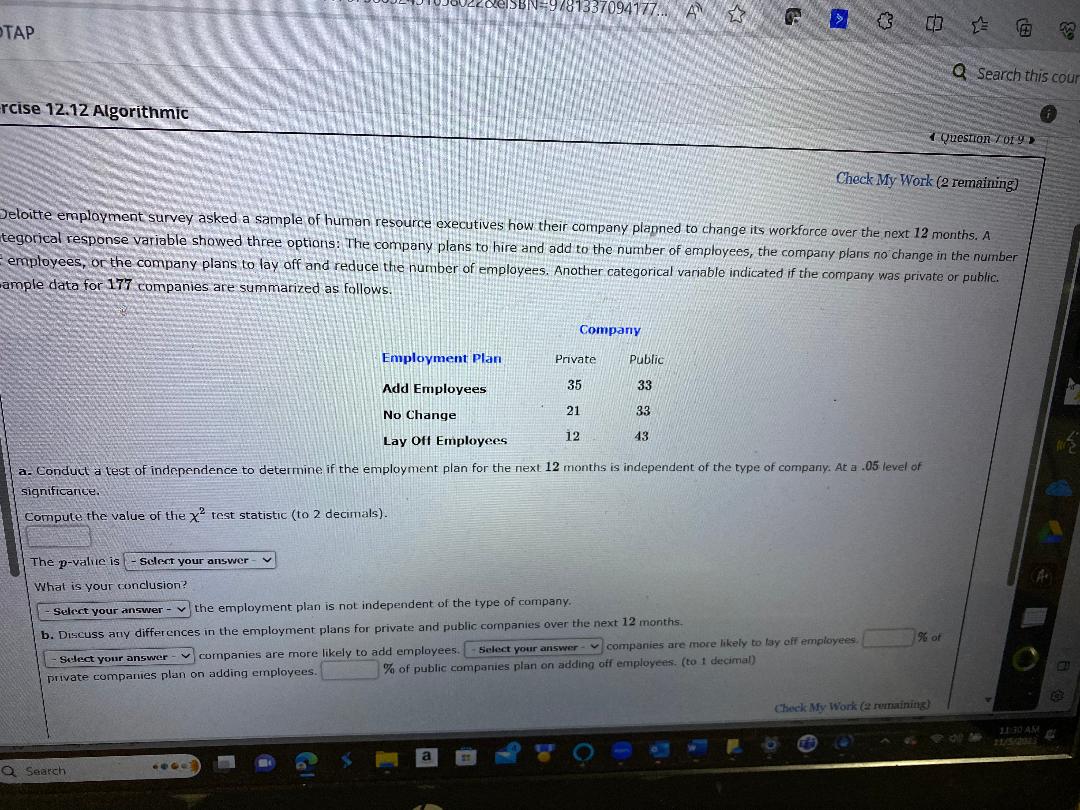 Solved rcise 12.12 ﻿AlgorithmicDeloitte emplayment survey | Chegg.com