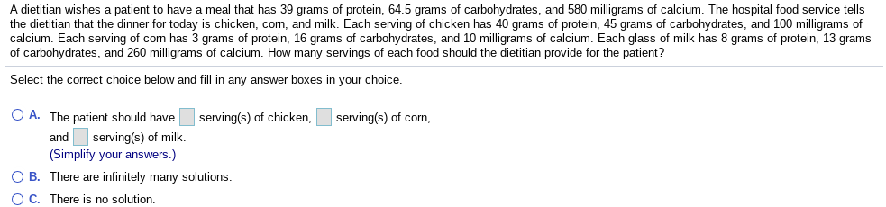 Solved A dietitian wishes a patient to have a meal that has | Chegg.com