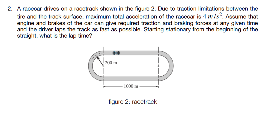 Solved 2. A racecar drives on a racetrack shown in the | Chegg.com