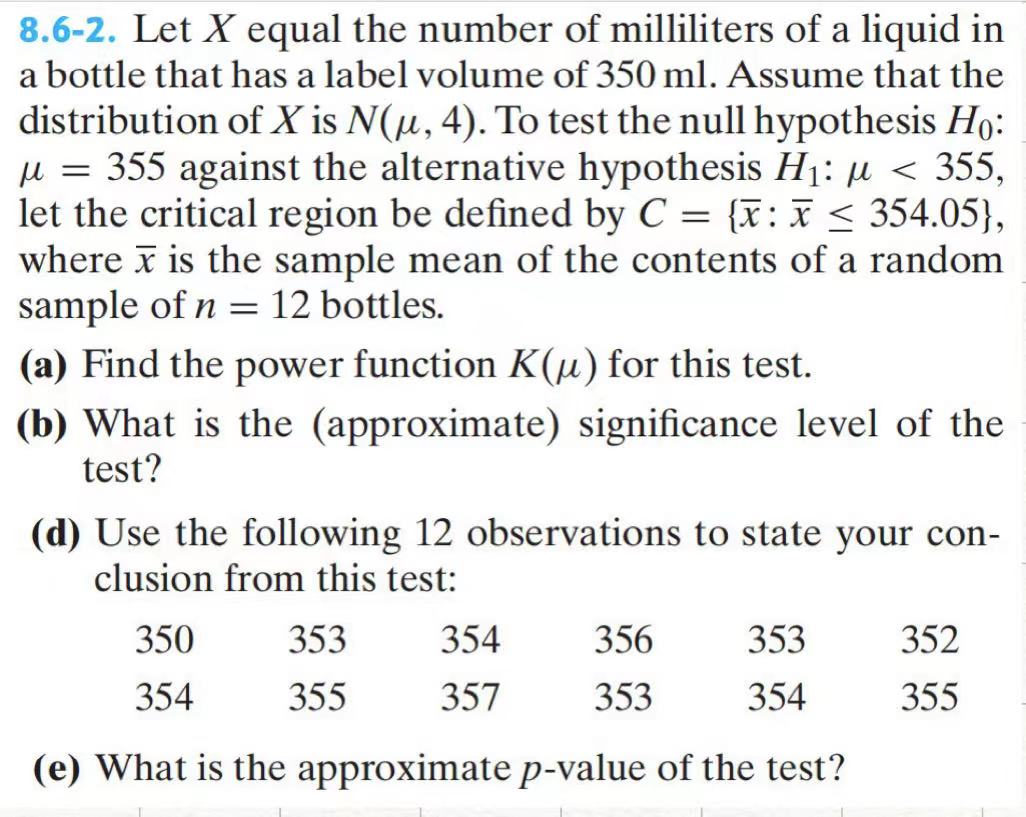 Solved 8.6-2. Let X equal the number of milliliters of a | Chegg.com