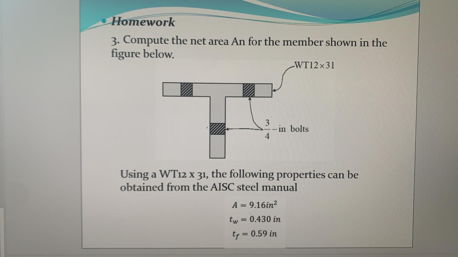 Solved Homework 3. Compute the net area An for the member | Chegg.com