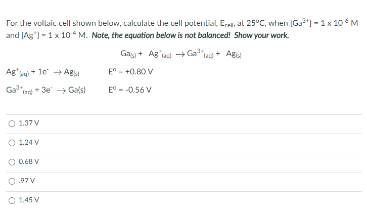 Solved For The Voltaic Cell Shown Below Calculate The Cell
