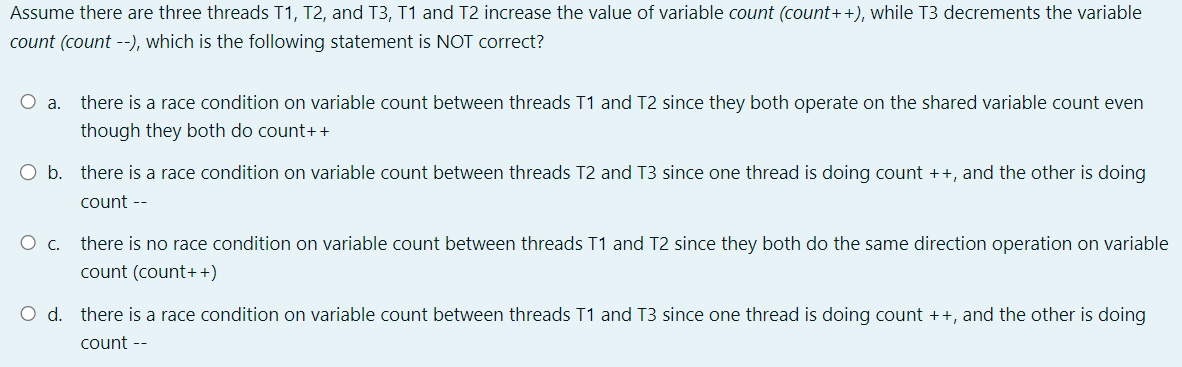 Solved Assume there are three threads T1, T2, and T3, T1 and | Chegg.com