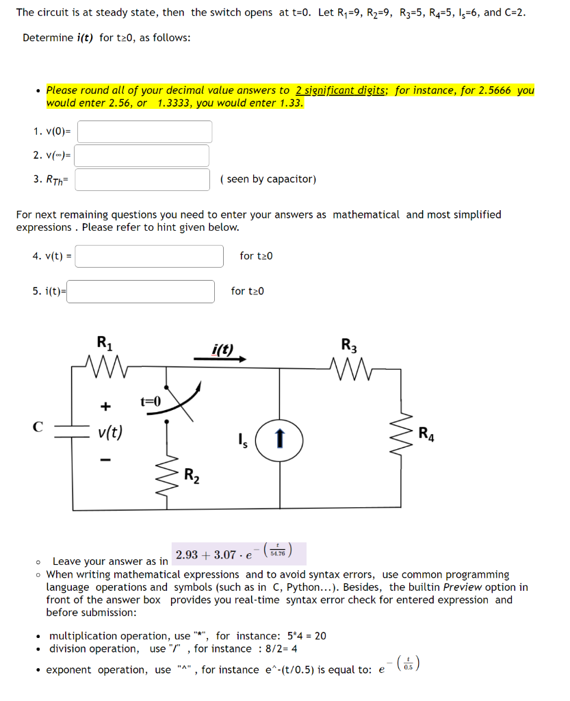 Solved The circuit is at steady state, then the switch opens | Chegg.com