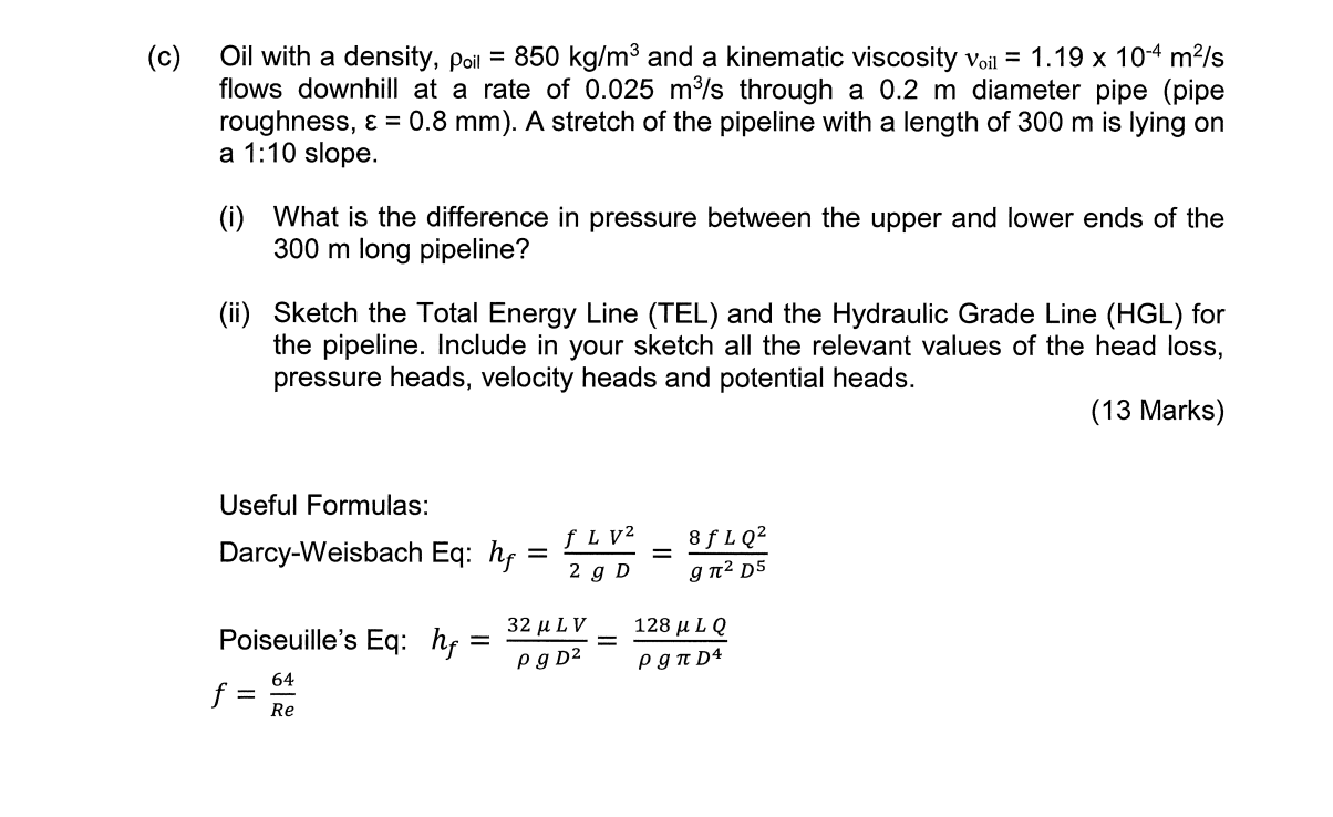 Solved (c) Oil with a density, Poil = 850 kg/m3 and a | Chegg.com