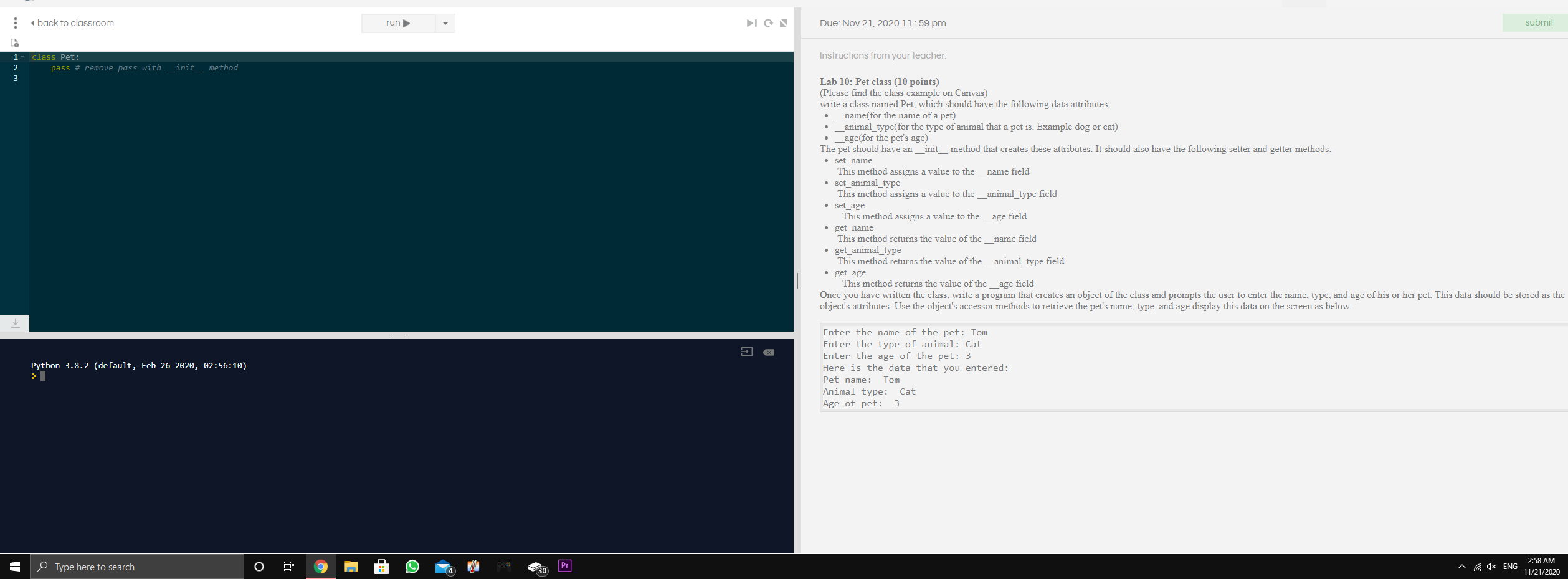 Solved Lab 10: Pet class (10 points) (Please find the class | Chegg.com