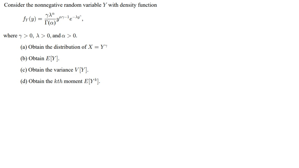 Solved Consider the nonnegative random variable Y with | Chegg.com