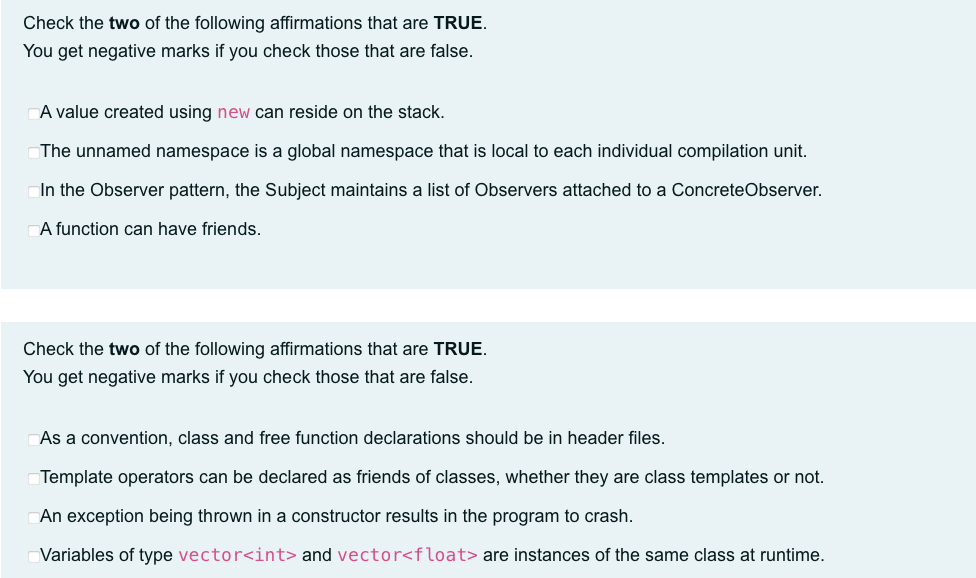 Solved Check the two of the following affirmations that are | Chegg.com