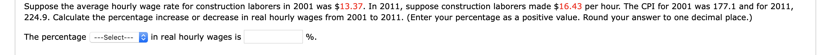 Solved The percentage in real hourly wages is %. | Chegg.com
