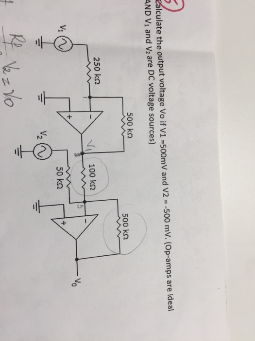 Solved Cálculate the output voltage Vo if v1 -500mV and V2 | Chegg.com