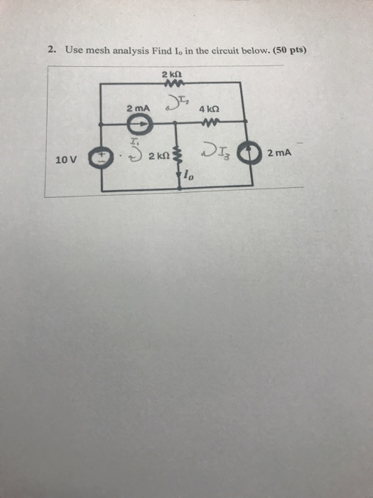 Solved 2. Use mesh analysis Find lo in the circuit below. | Chegg.com