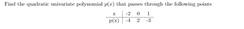 Solved Find the quadratic univariate polynomial p(I) that | Chegg.com