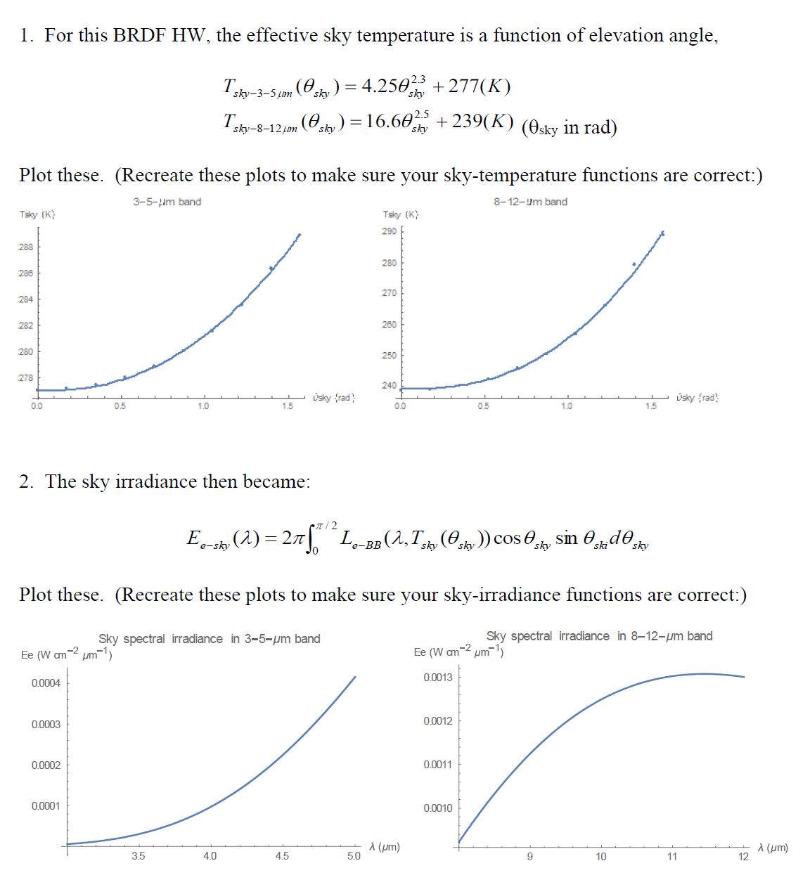 1. For this BRDF HW, the effective sky temperature is | Chegg.com