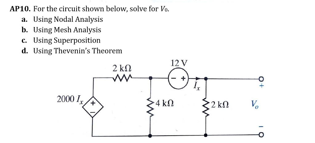 Solved AP10. For the circuit shown below, solve for Vo. a. | Chegg.com