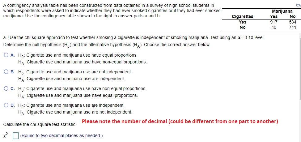 Solved A contingency analysis table has been constructed | Chegg.com