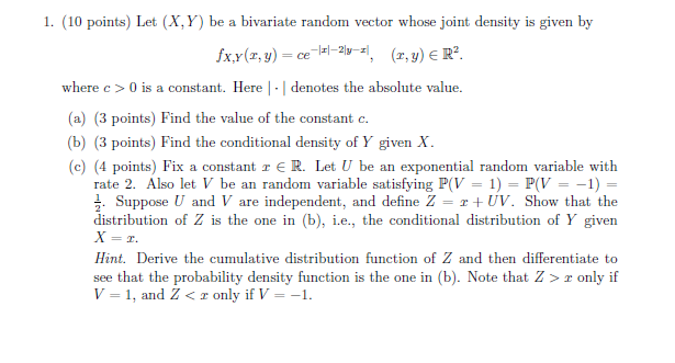 Solved 1. (10 points) Let (X,Y) be a bivariate random vector | Chegg.com