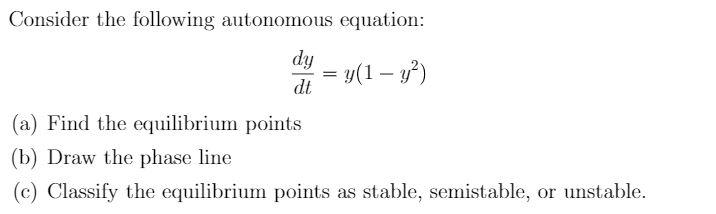 Solved Consider the following autonomous equation: dy = y(1 | Chegg.com