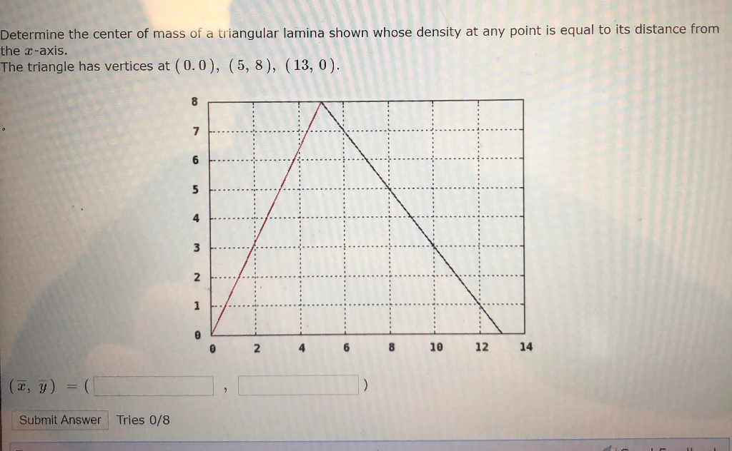 Solved Determine the center of mass of a triangular lamina | Chegg.com
