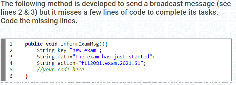 Solved The following method is developed to send a broadcast | Chegg.com