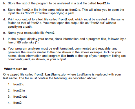 2 Description Modify the front.c lexical analyzer | Chegg.com