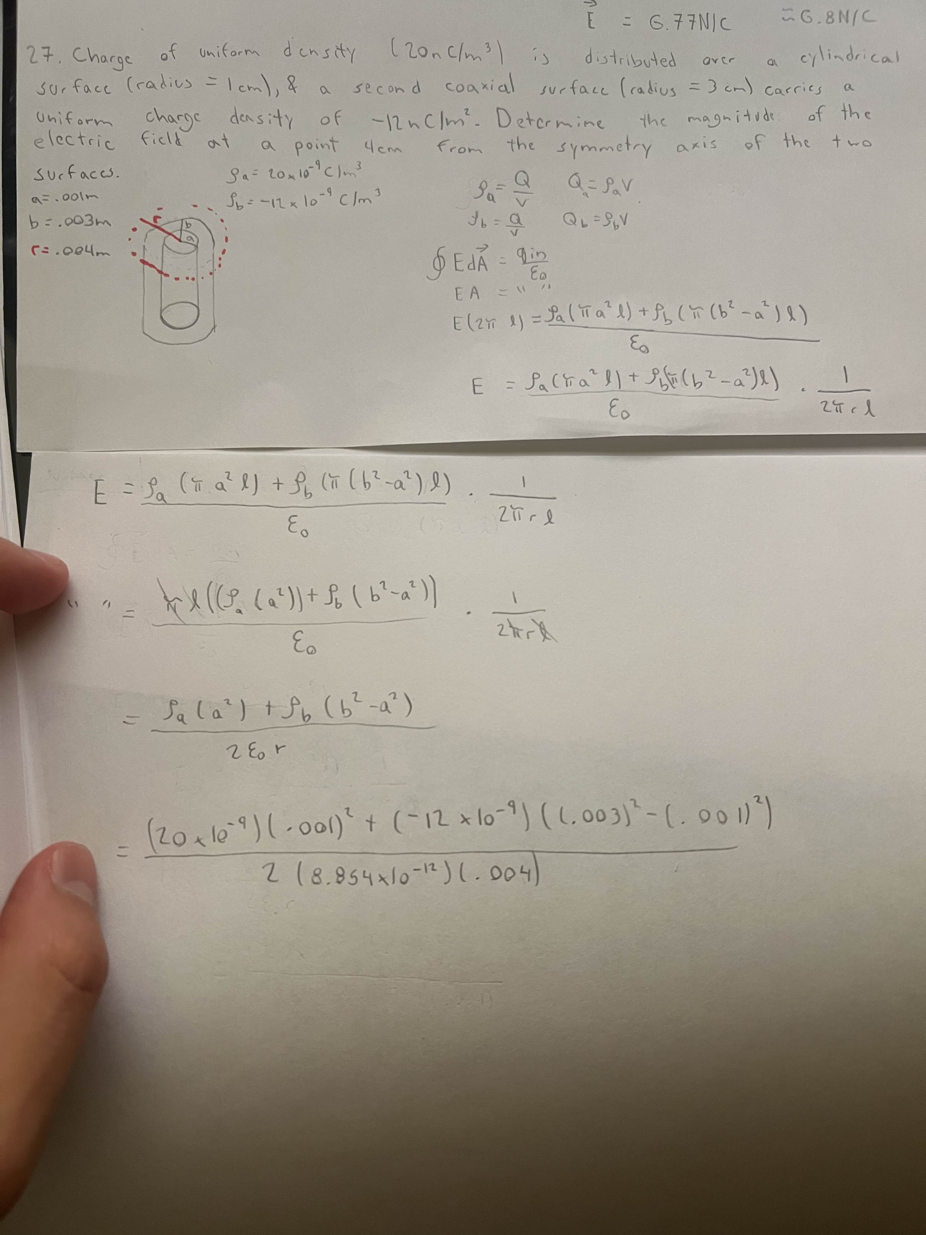 Solved PLEASE CHECK MY WORK IF POSSIBLE. I used Gauss Law. | Chegg.com
